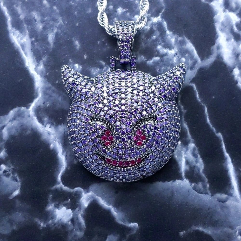 20"Rope Chain + Purple Evil Emoji Pendant - Gem